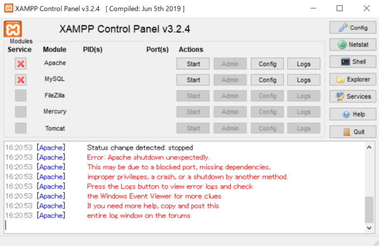 【xampp】apacheが突然起動できなくなった時に確認すること