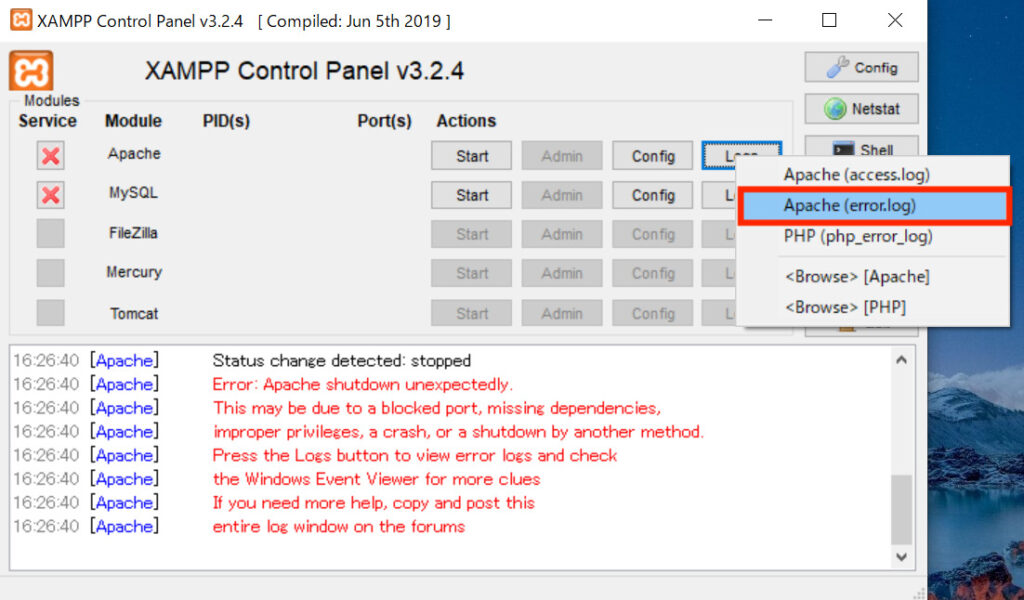 【XAMPP】Apacheが突然起動できなくなった時に確認すること｜Code for Fun