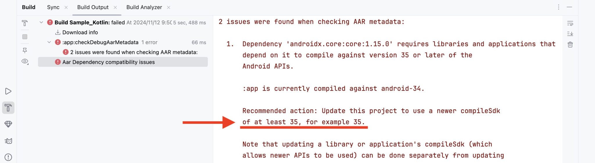 【Android Studio】An issue was found when checking AAR metadata~でアプリが実行できない場合の対処法｜Code for Fun